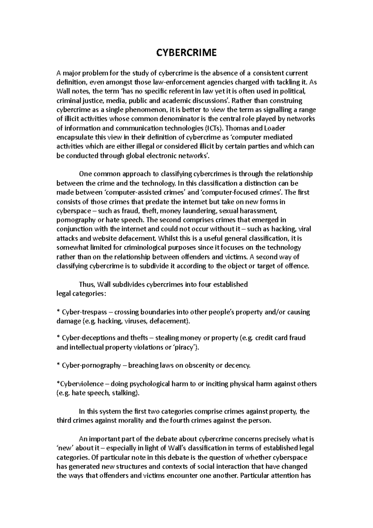 Cybercrime - Key Concept - CYBERCRIME A major problem for the study of ...