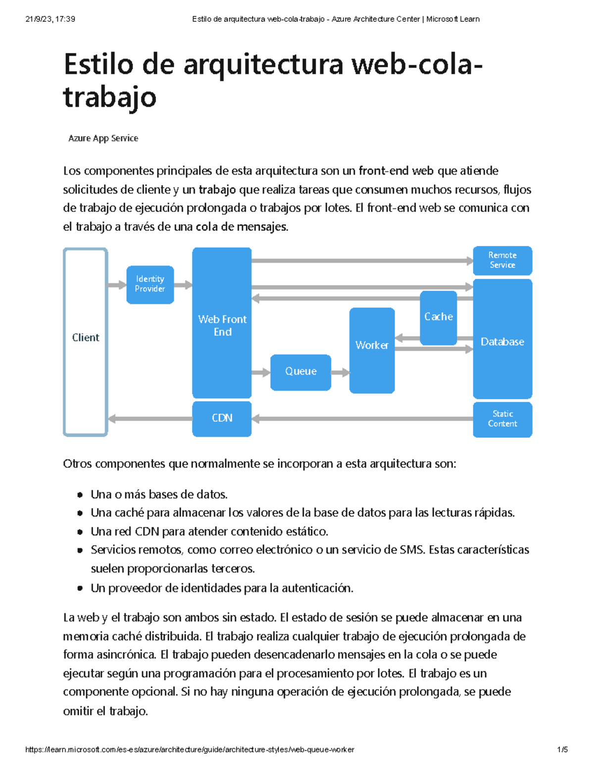 Estilo de arquitectura web-cola-trabajo - Azure Architecture Center Microsoft Learn - Estilo de ...