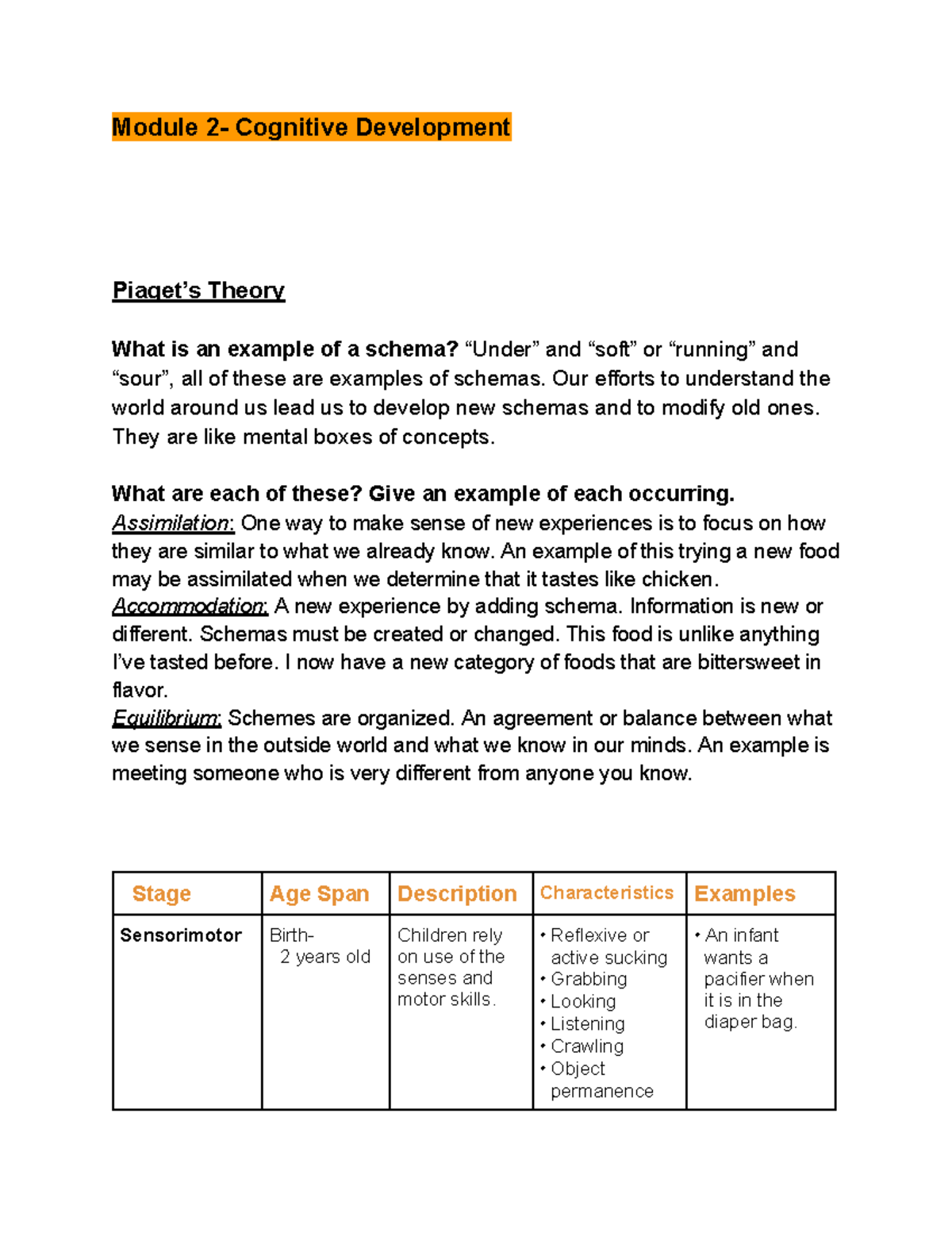 D094- Module 2 - Module 2- Cognitive Development Piaget’s Theory What ...