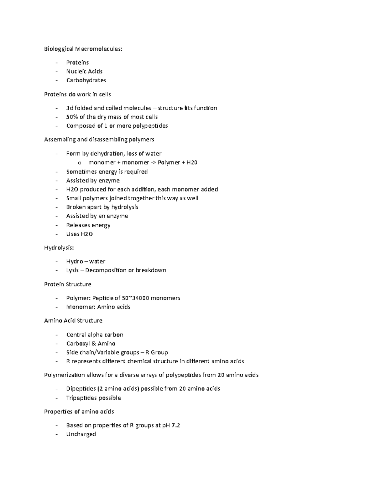 LEcture 4 Biology - Biologgical Macromolecules: - Proteins Nucleic ...