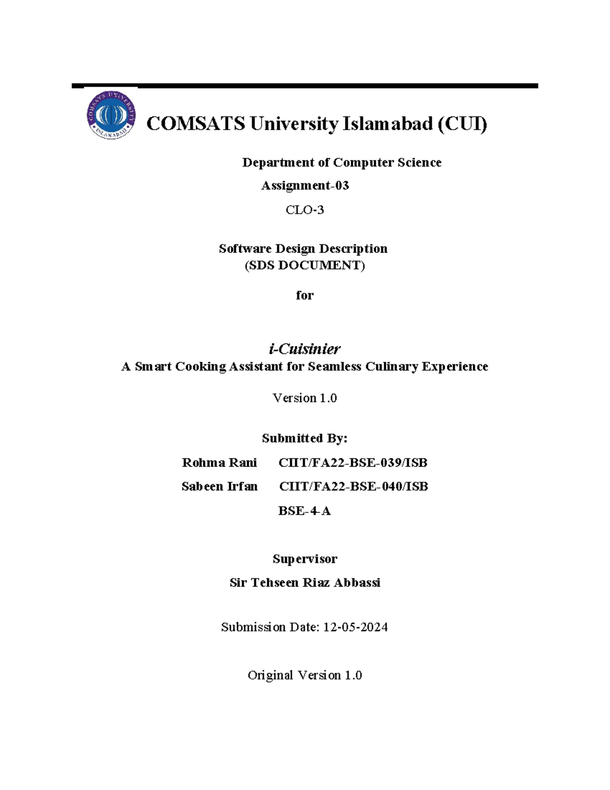 Assignment 02 Project SDS Template V1 - COMSATS University Islamabad ...