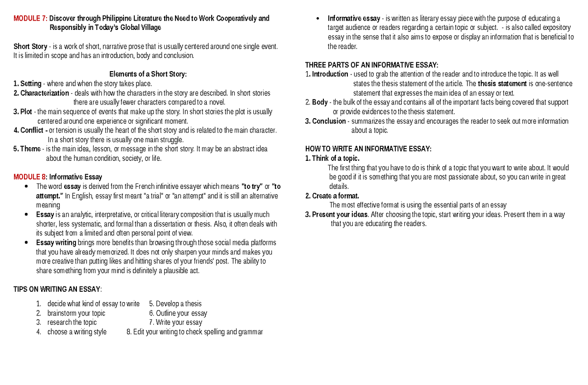 Module 7 AND 8 Notes - MODULE 7: Discover through Philippine Literature ...