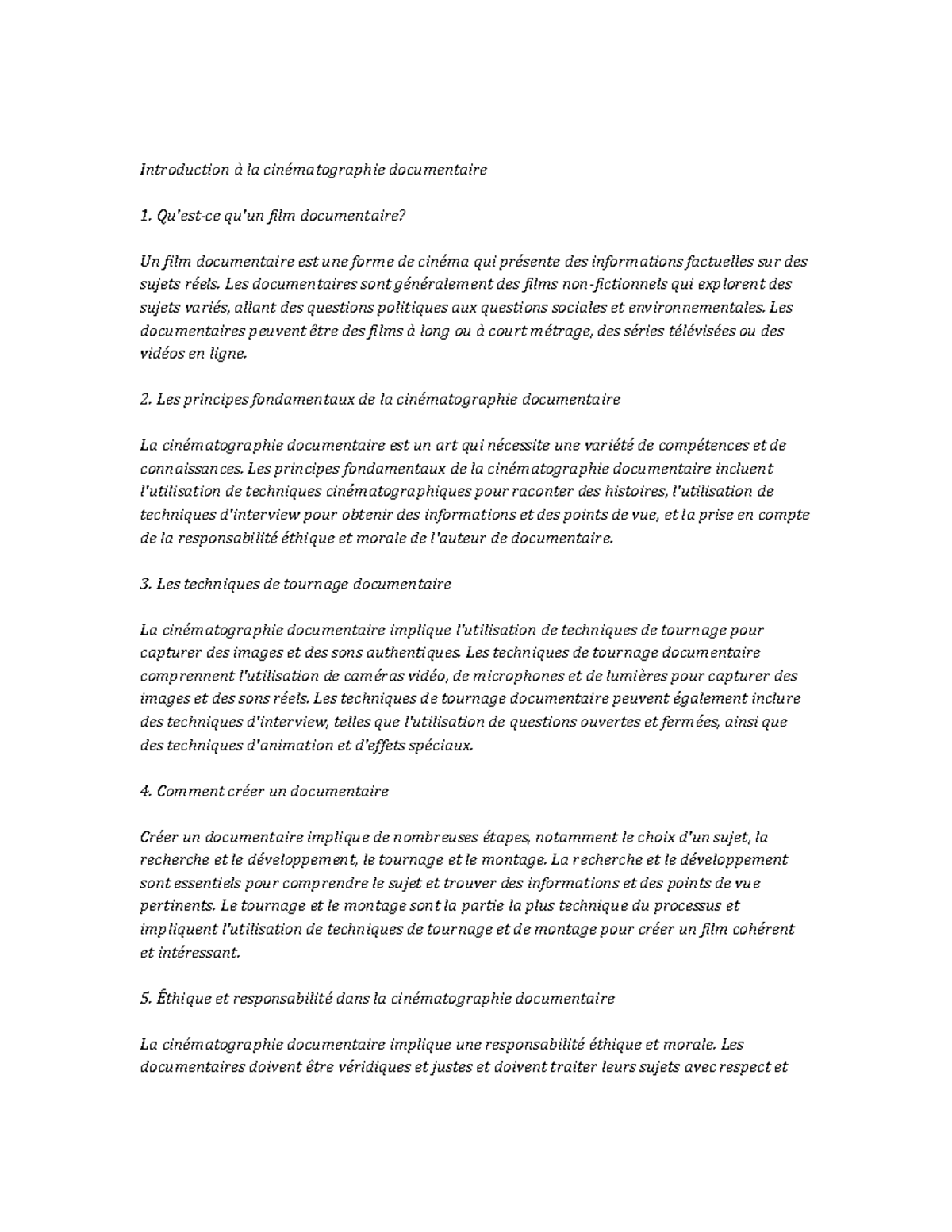 Documentary Filmmaking Study Notes - Introduction à la cinématographie ...