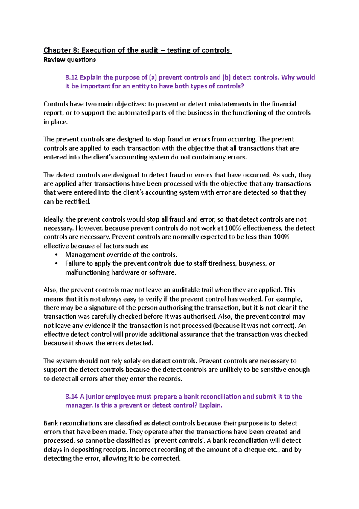 Chapter 8 Review Questions - Chapter 8: Execution of the audit ...