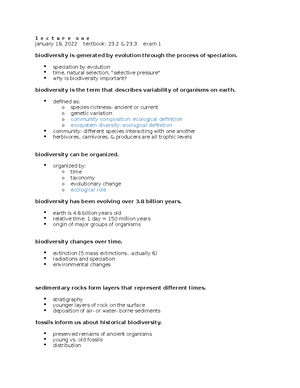 Test 1 Bisc 162 Notes - Dr. S Dr. Beckie Email: bisc162@olemiss 1/20,22 ...