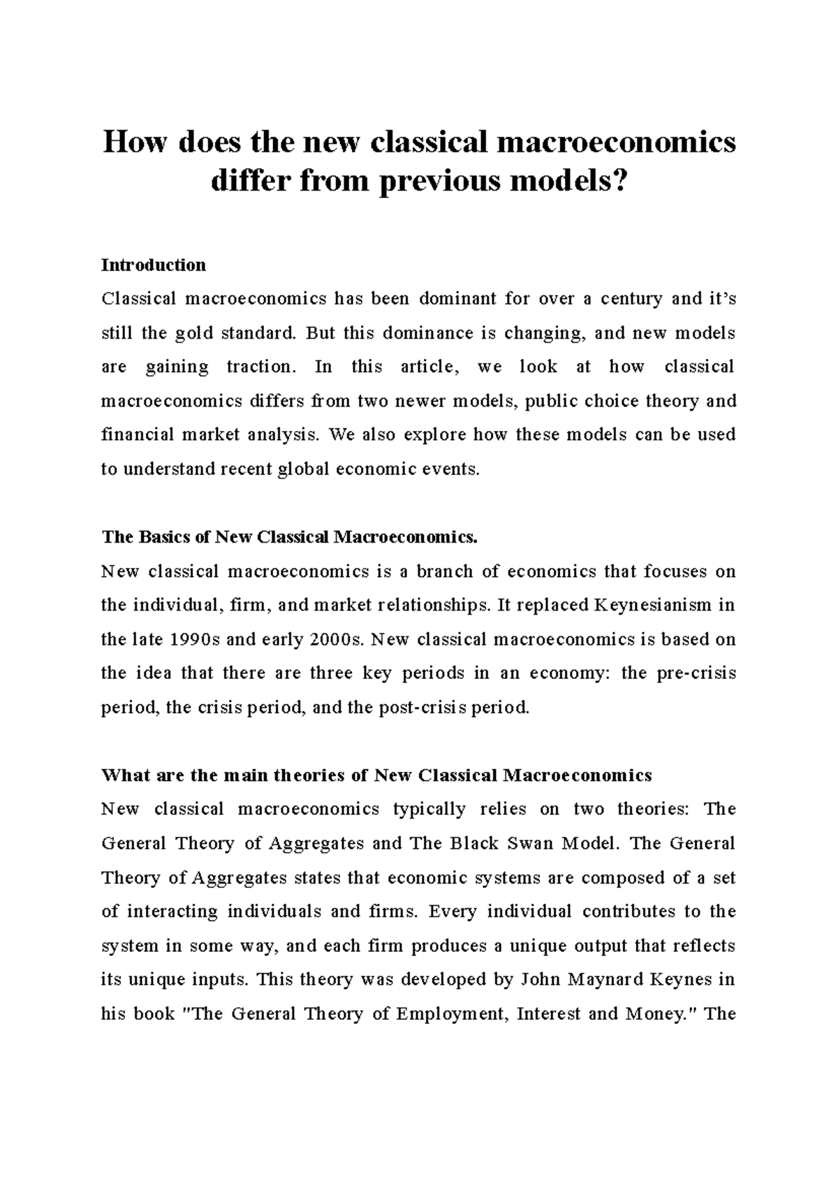 How does the new classical macroeconomics differ from previous models ...