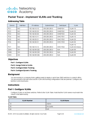 4.2.7 Packet Tracer - Configure Router-on-a-Stick Inter-VLAN Routing - CIS-272- Packet Tracer ...