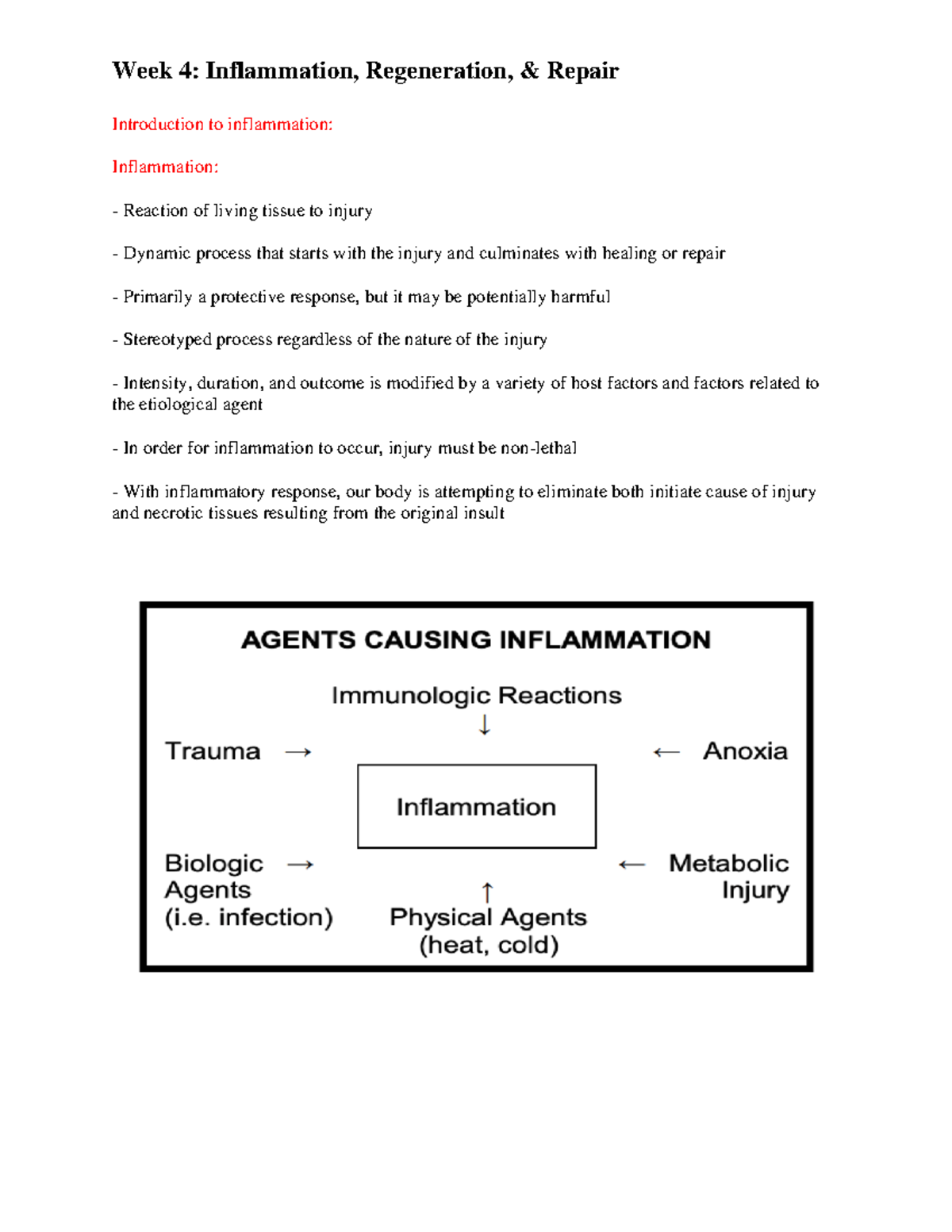 week 4 and 5 lecture notes - Introduction to inflammation: Inflammation ...