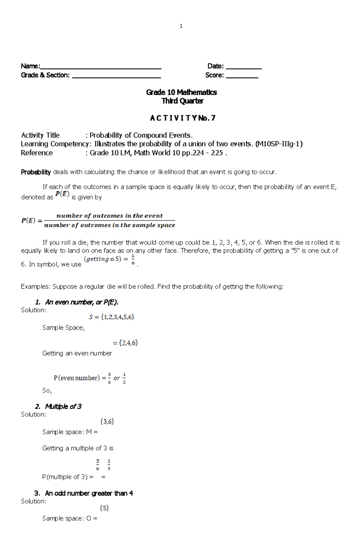 Math 10 3rd distribution - Name:__________________________________ Date ...