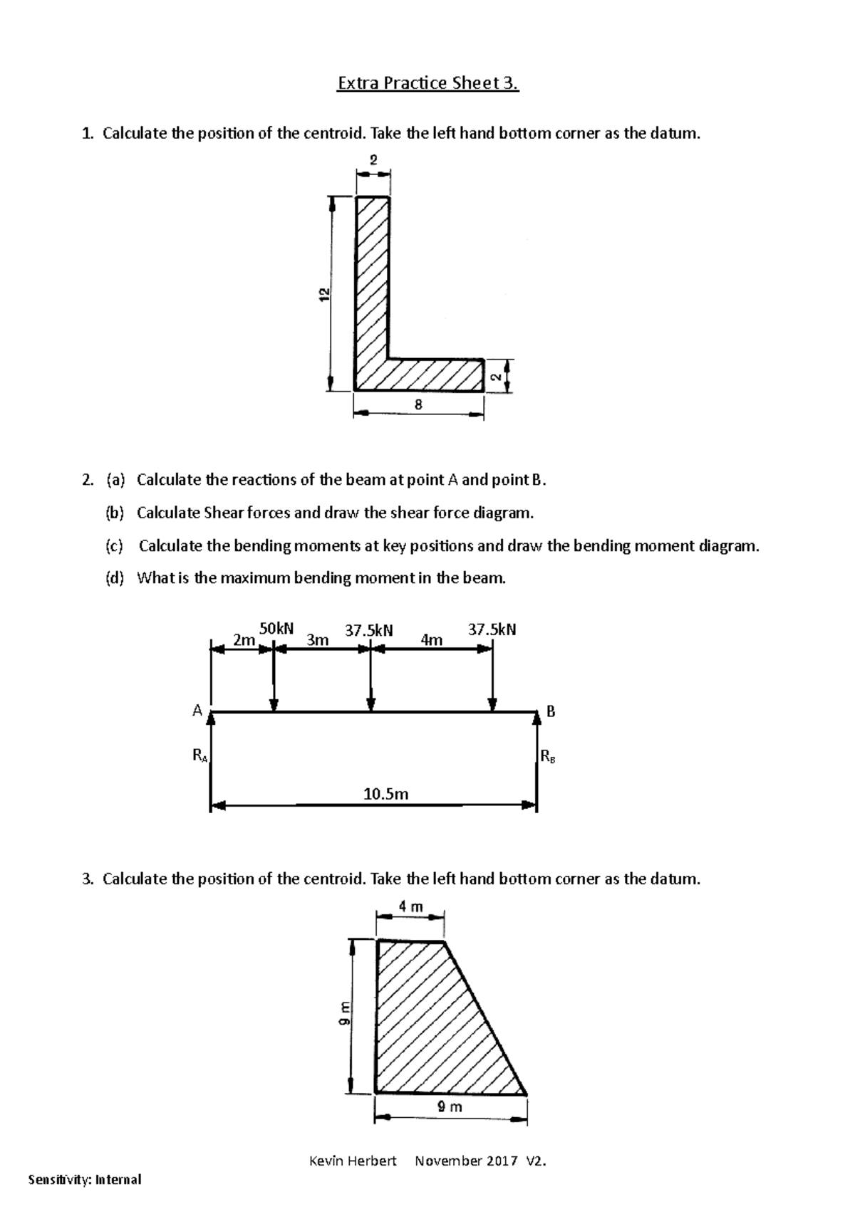 Extra Practice Sheet 3 - 1. Calculate the position of the centroid ...