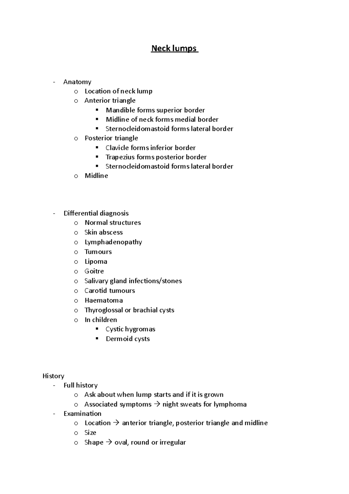 Neck lumps part one - Neck lumps Anatomy o Location of neck lump o ...