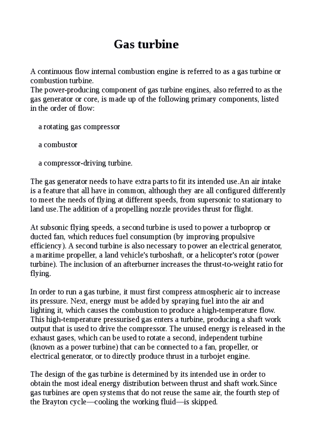 Gas turbine - Ifah - Gas turbine A continuous flow internal combustion ...