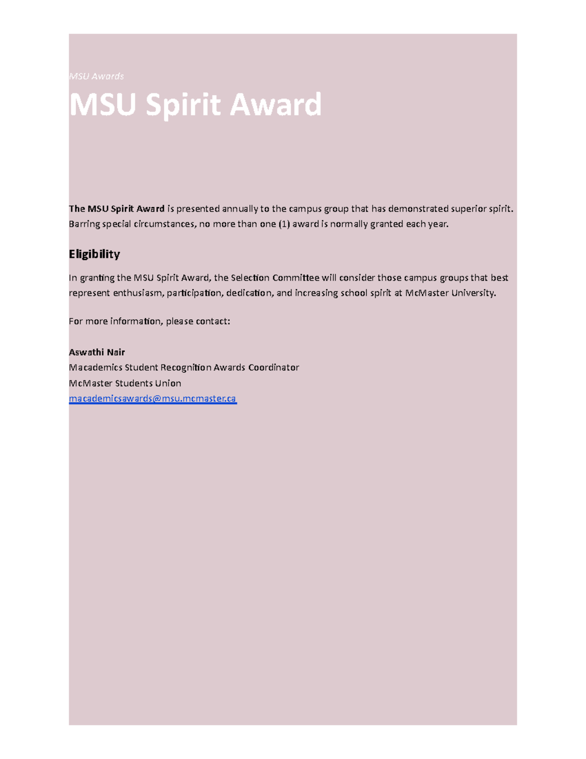 MSU Awards MSU Spirit 2022 - MSU Awards MSU Spirit Award The MSU Spirit ...