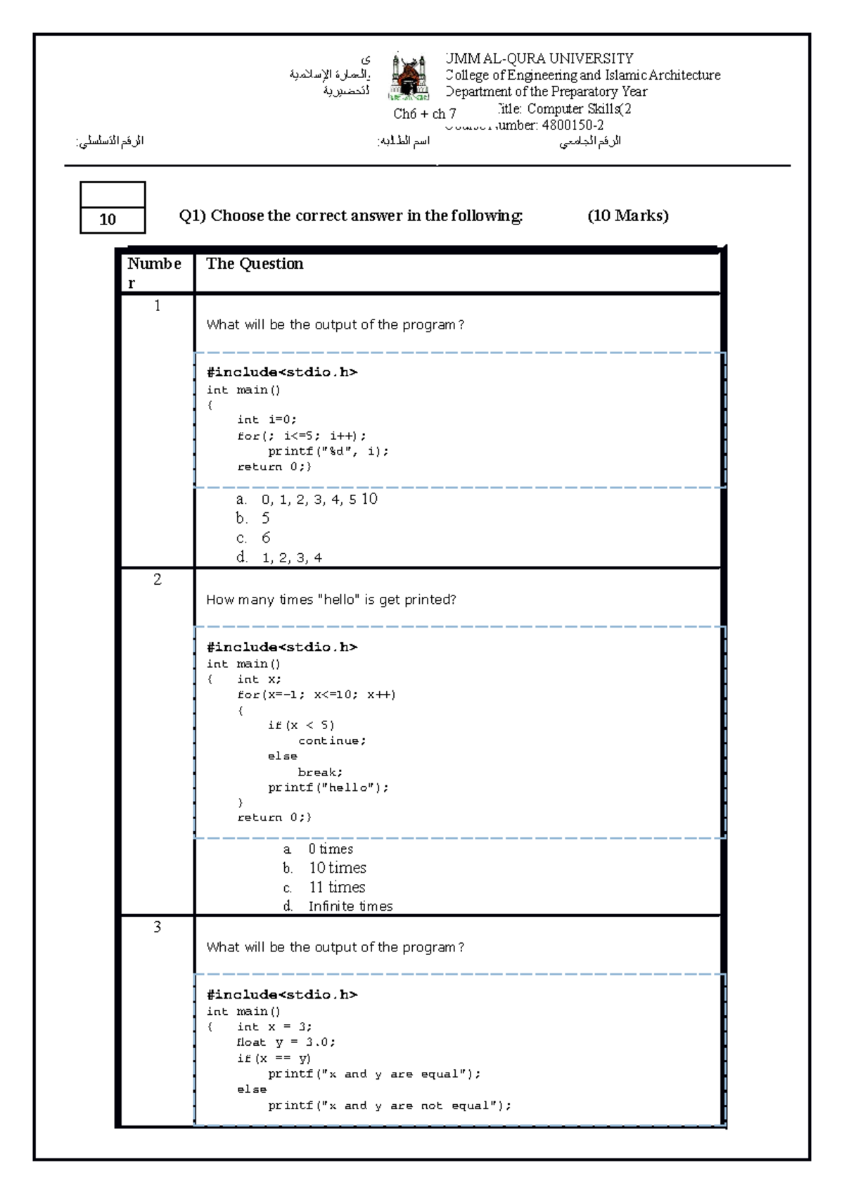 Ch6 - ch7 - Skills - UMM AL-QURA UNIVERSITY College of Engineering and Islamic Architecture ...