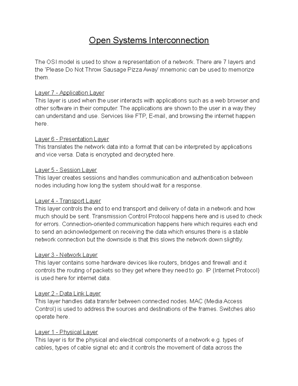 Open Systems Interconnection - There are 7 layers and the ‘Please Do ...