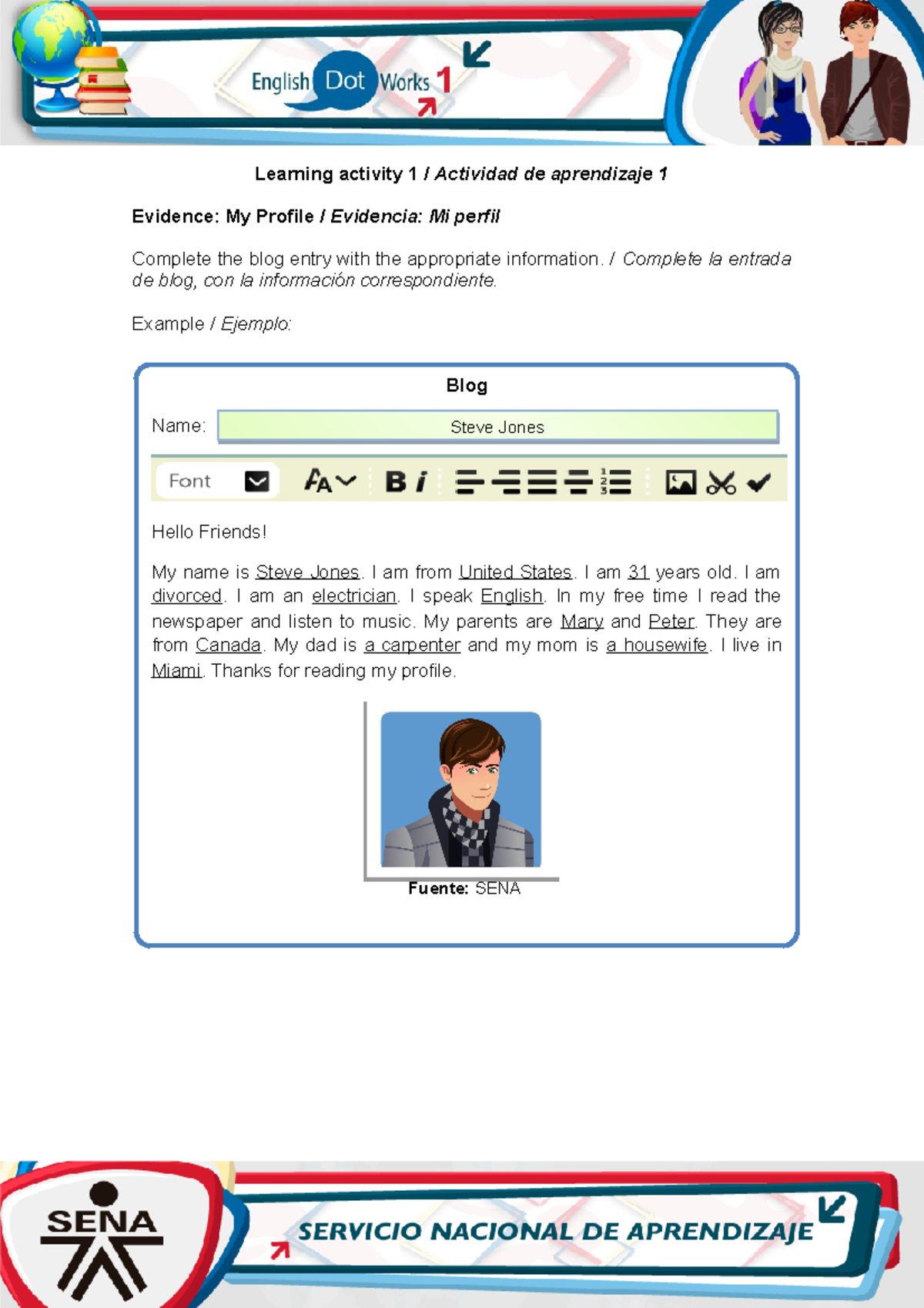Evidence My profile curso de ingles complementario - Learning activity 1 / Actividad de ...