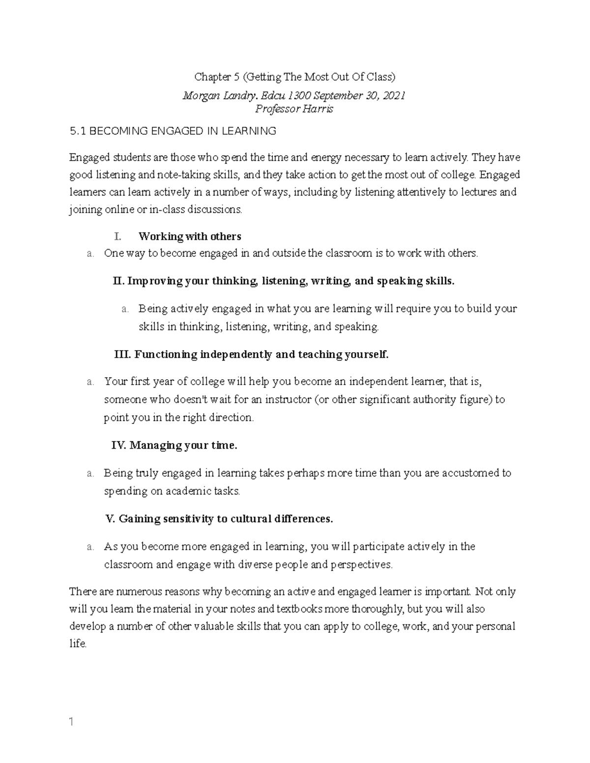 Chapter 5 Notes - Chapter 5 (Getting The Most Out Of Class) Morgan ...