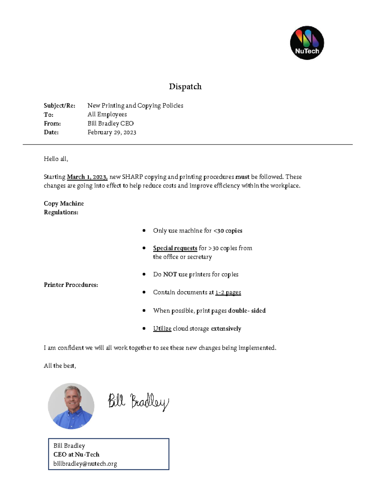 2 Final #2 Business Messages Email Assignment - Dispatch Subject/Re: To ...