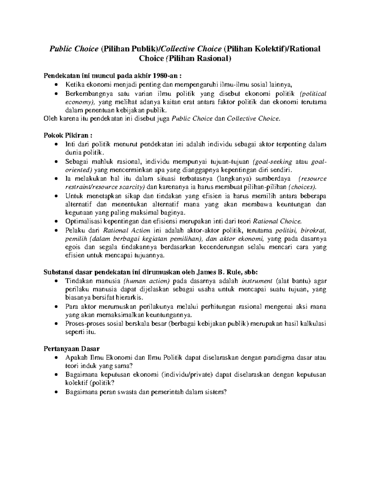 8. Public Choice - note - Public Choice (Pilihan Publik)/Collective Choice (Pilihan - Studocu