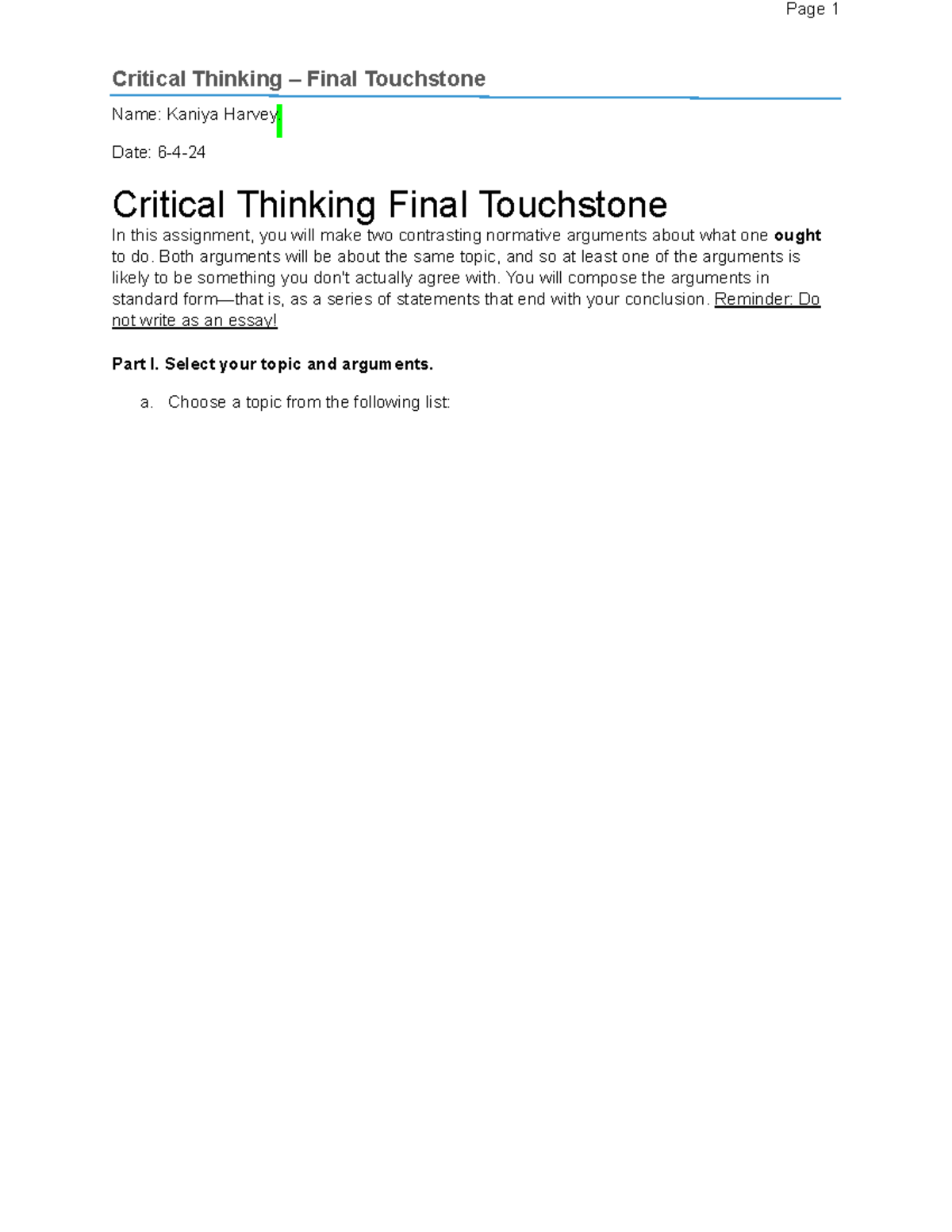 Critical Thinking Touchstone 4Template 1.edited 2 - Critical Thinking – Final Touchstone Name ...
