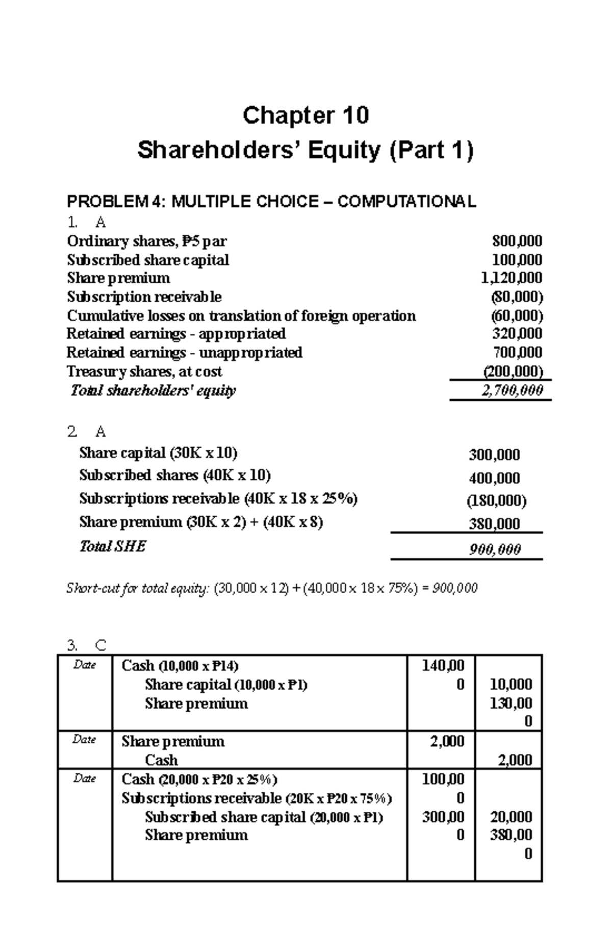 Problem 4 - answek key - Chapter 10 Shareholders’ Equity (Part 1 ...