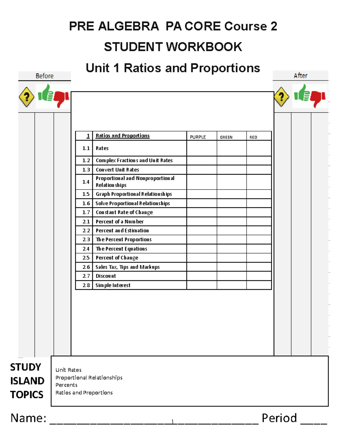 Gr 7 Ratios AND UNIT RATE - PRE ALGEBRA PA CORE Course 2 STUDENT ...
