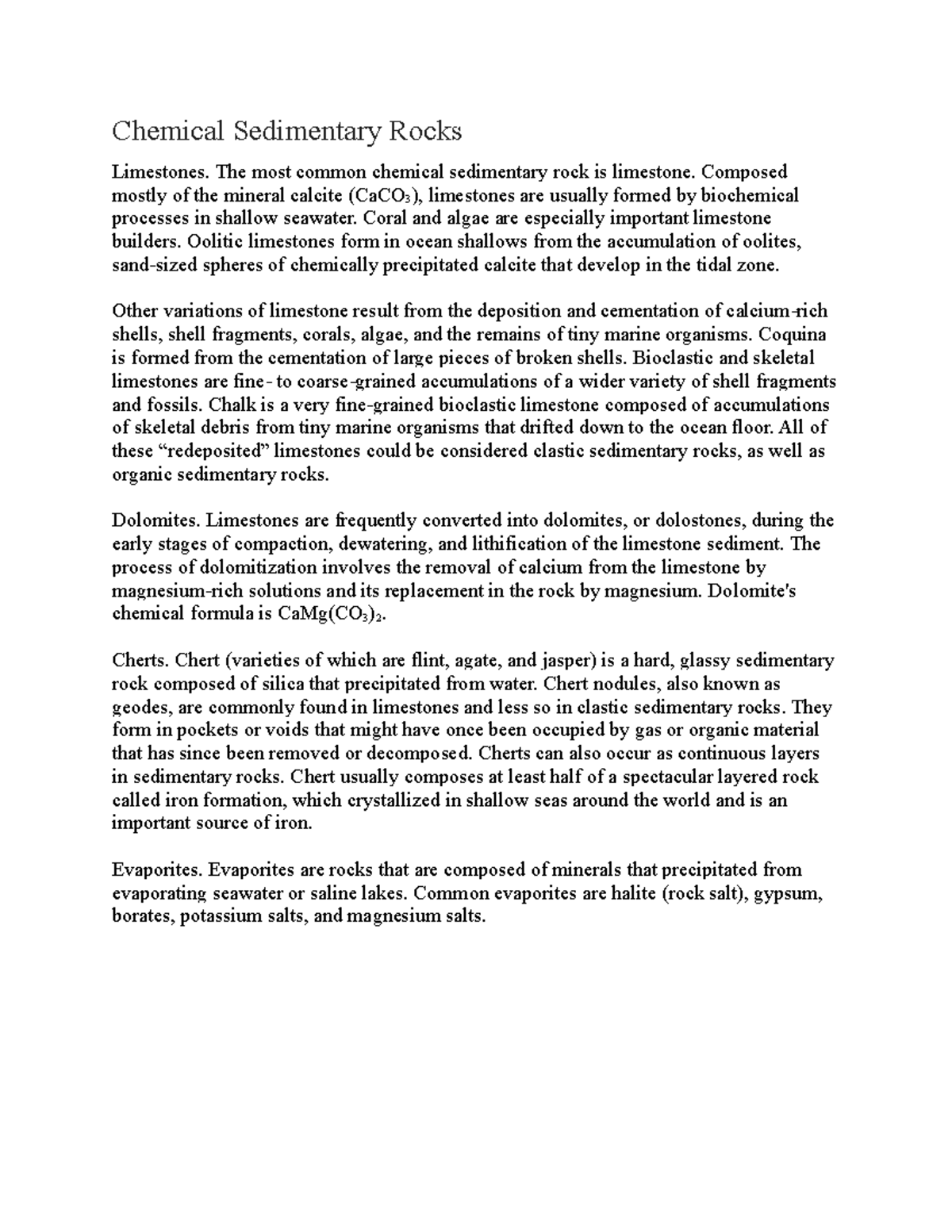 Chemical Sedimentary Rocks - Chemical Sedimentary Rocks Limestones. The ...