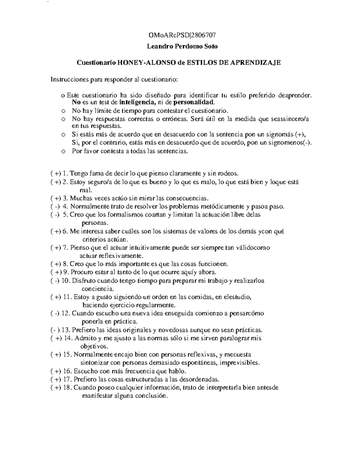 Perdomo Leandro cuestionario honey alonso - OMoARcPSD| Leandro Perdomo ...