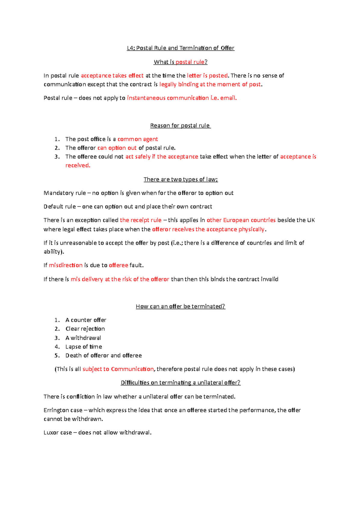 Postal Rule - There is no sense of communication except that the ...