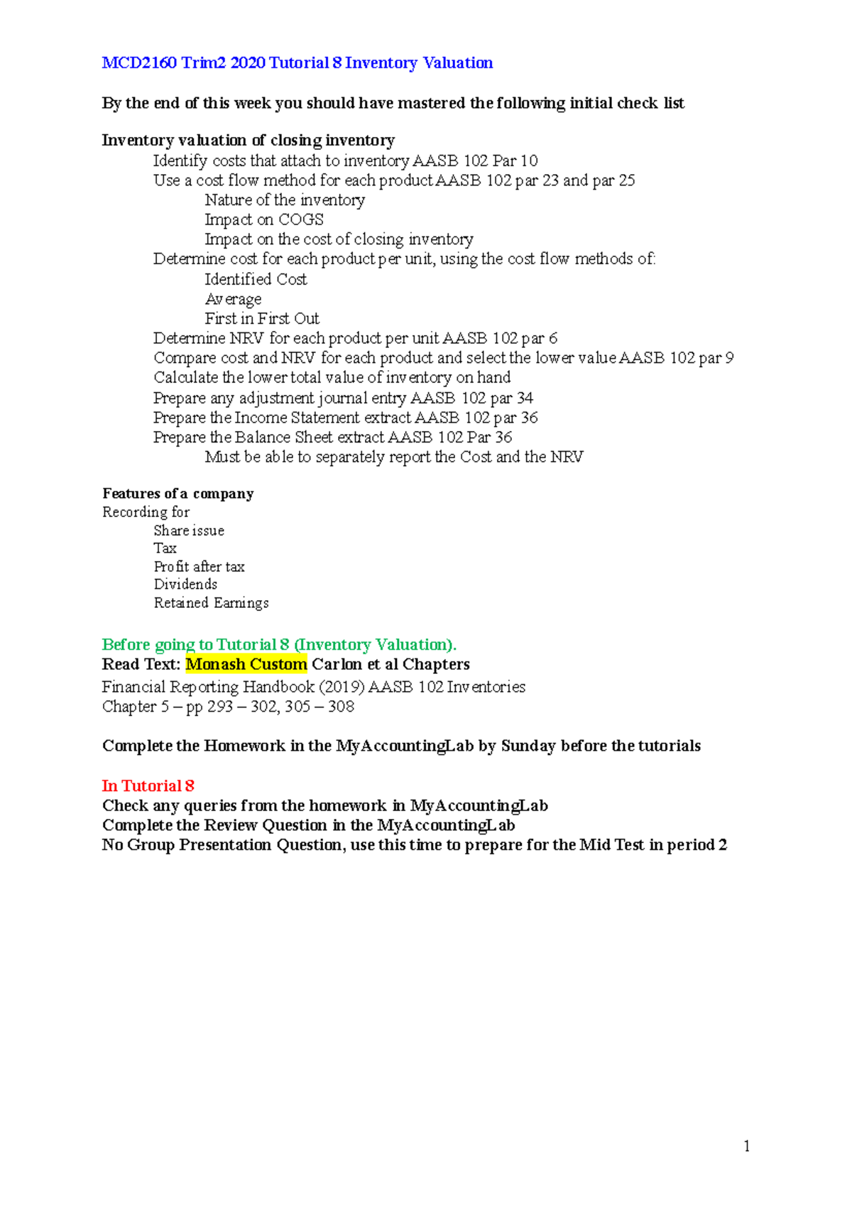 Tutorial 8 Inventory Val Questions File - By the end of this week you ...