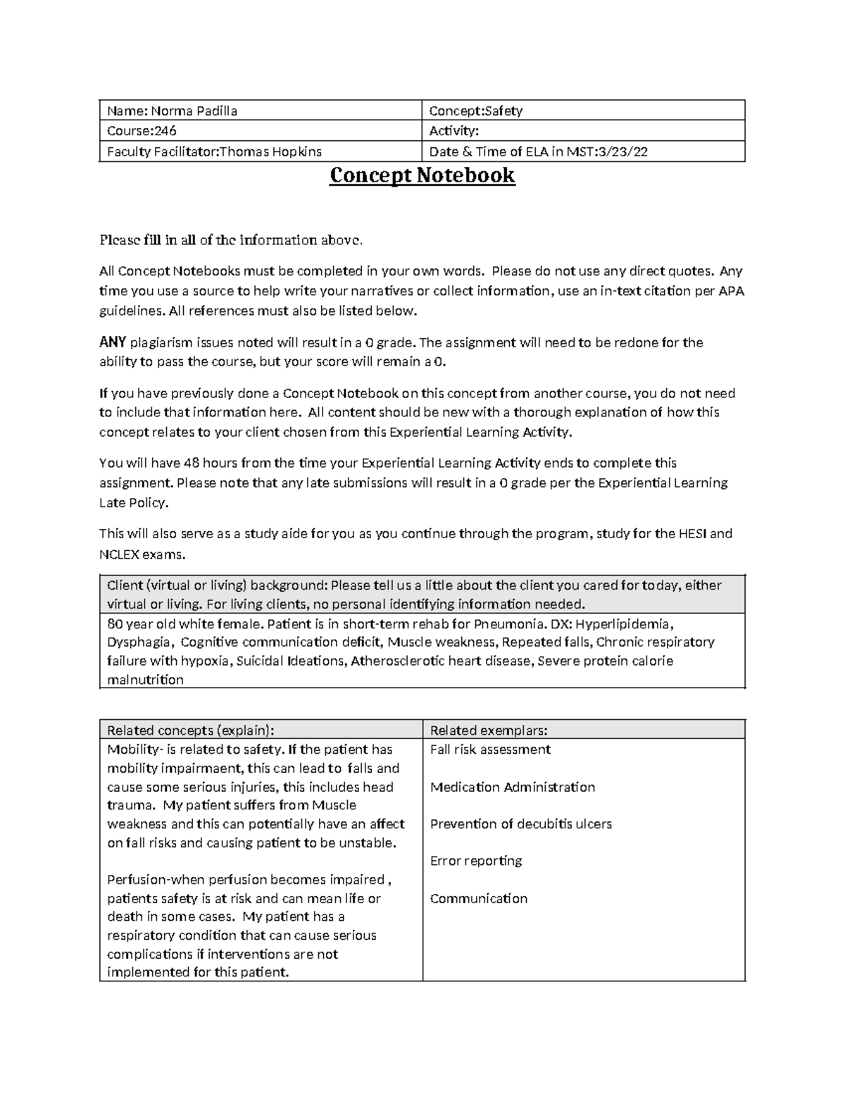 246 Safety concept notebook 2022 - Name: Norma Padilla Concept:Safety ...