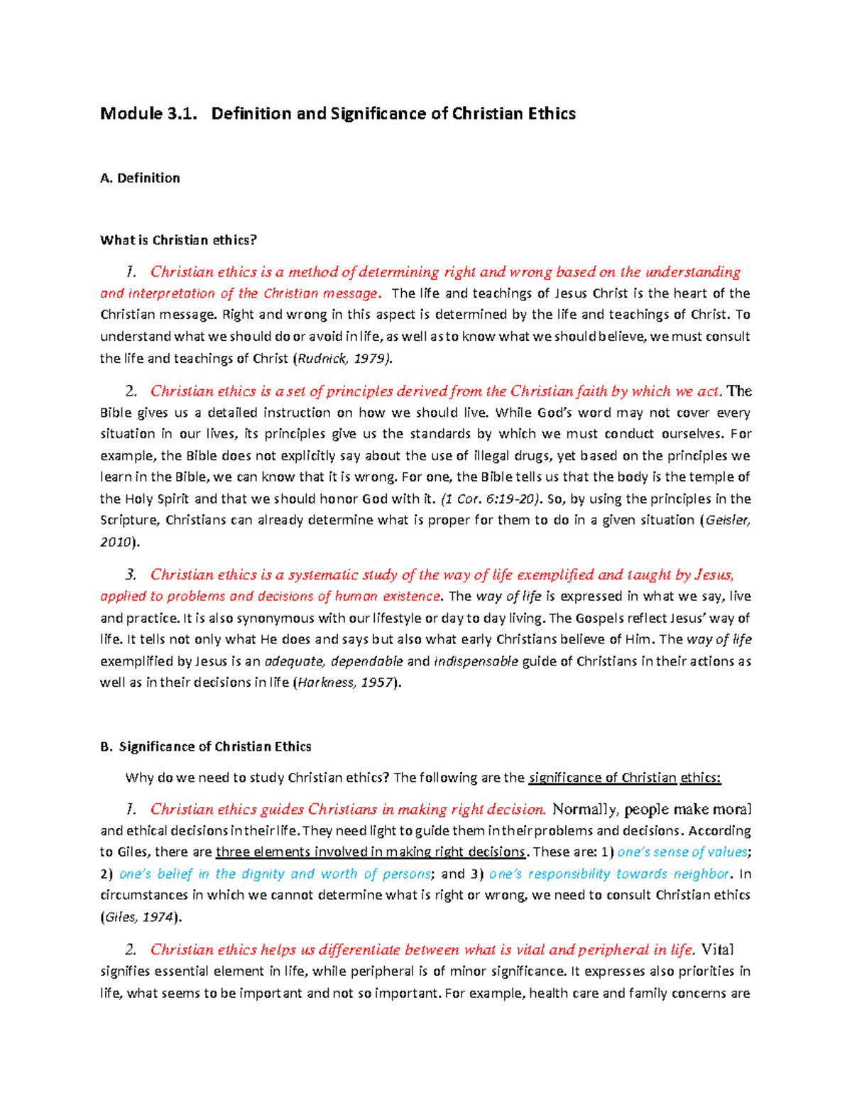 Module 3 - Christian Ethics -1165980397 - Module 3. Definition and ...
