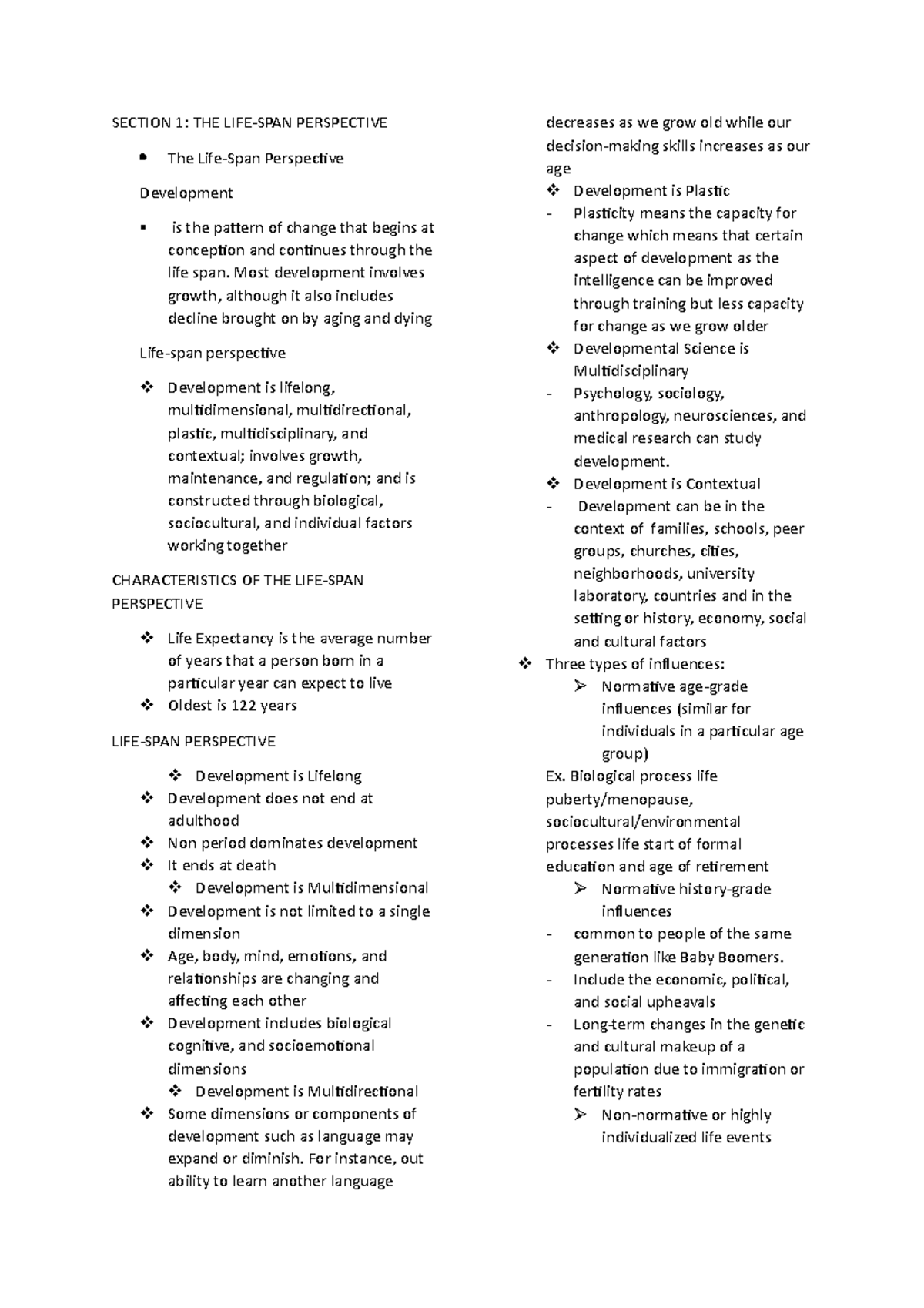 Developmental Psych - Life-Span Development - SECTION 1: THE LIFE-SPAN ...