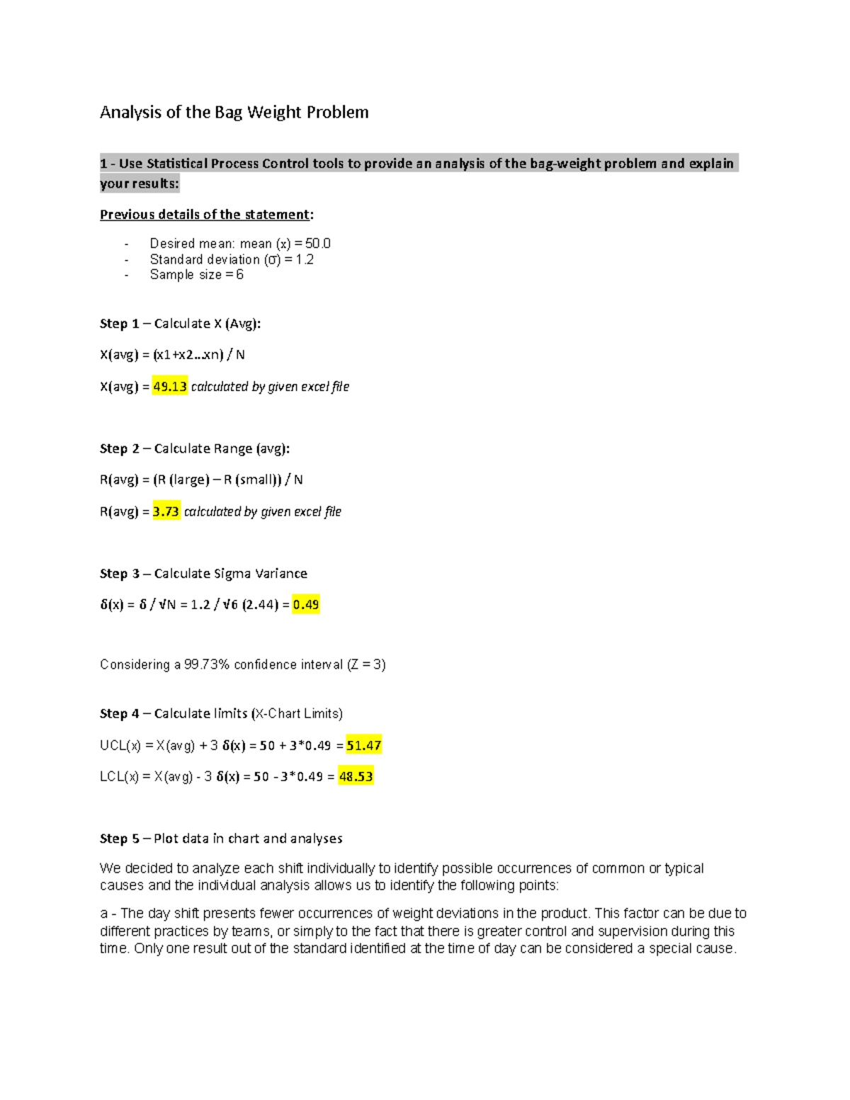 Analysis of the Bag Weight Problem - Standard deviation (σ) = 1. Sample ...