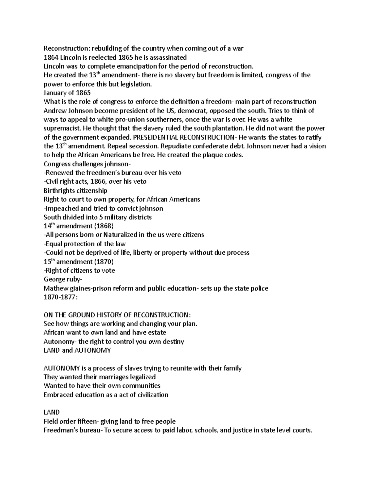 History - These are the notes that are for the exam - Reconstruction ...
