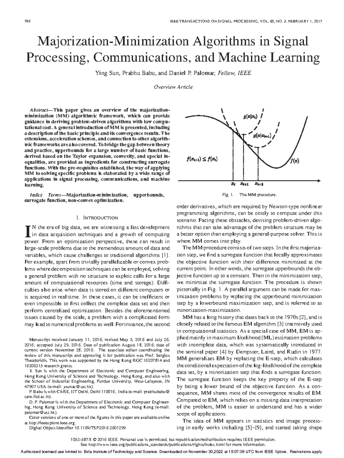 Majorization Minimization Algorithms In Signal Processing Communications And Machine Learning