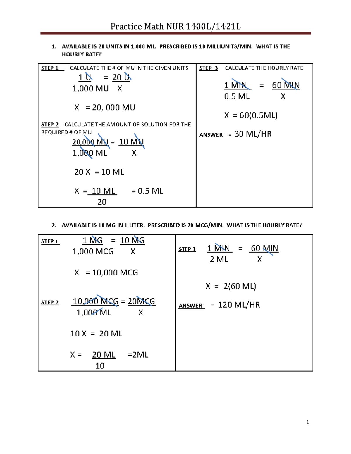 OB JCS Practice MATH - 1. AVAILABLE IS 20 UNITS IN 1,000 ML. PRESCRIBED ...