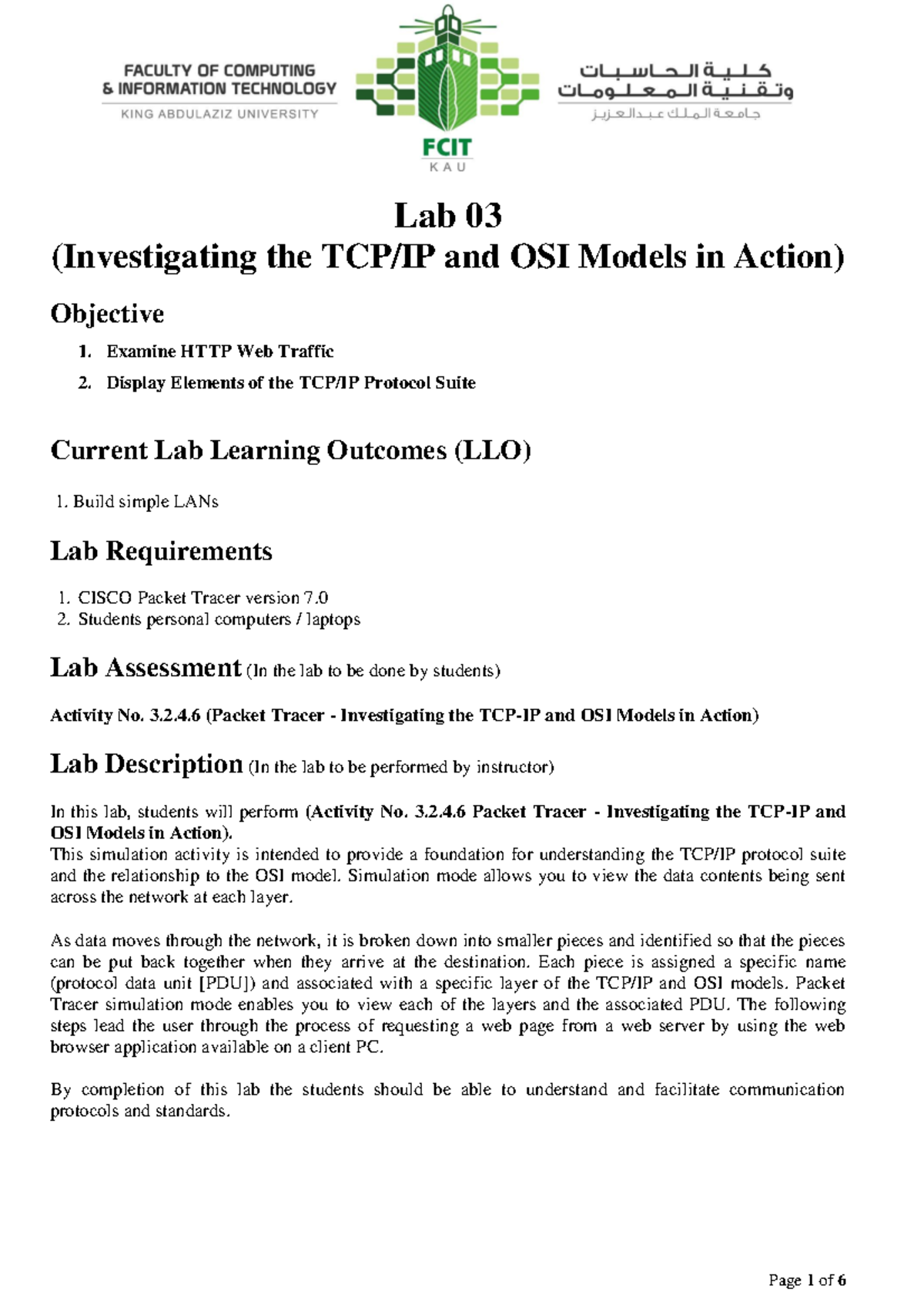 Lab 03 - LAB 3 - Lab 03 (Investigating the TCP/IP and OSI Models in ...