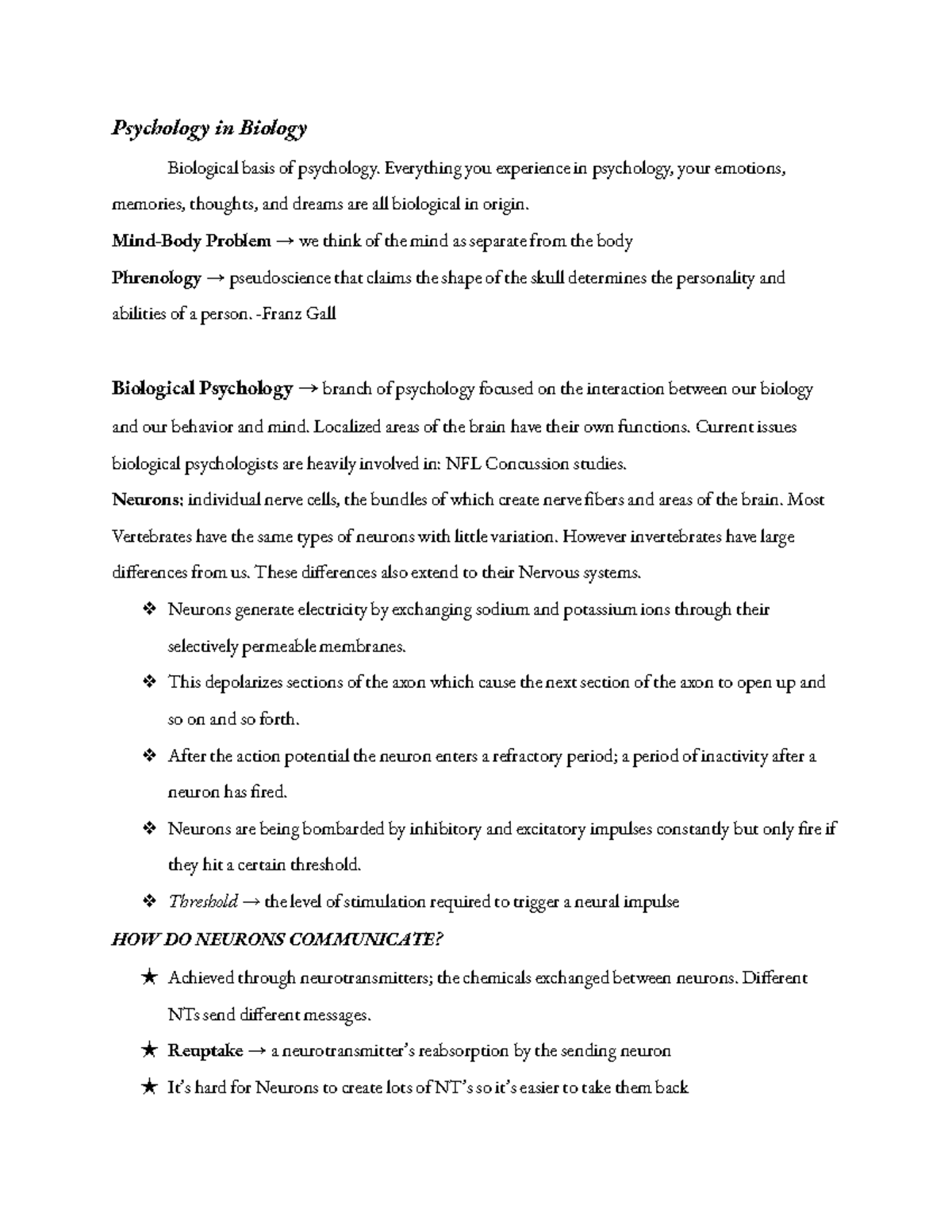 AP Psych - Biology of the Mind - Psychology in Biology Biological basis ...