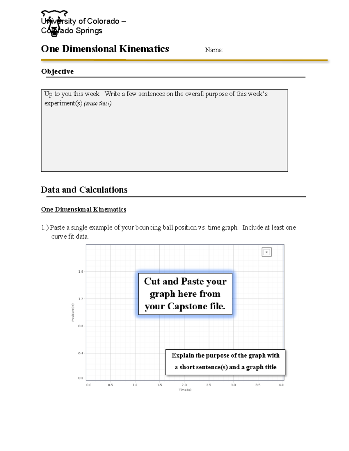 PES 1150 Kinematics Report - University of Colorado – Colorado Springs ...