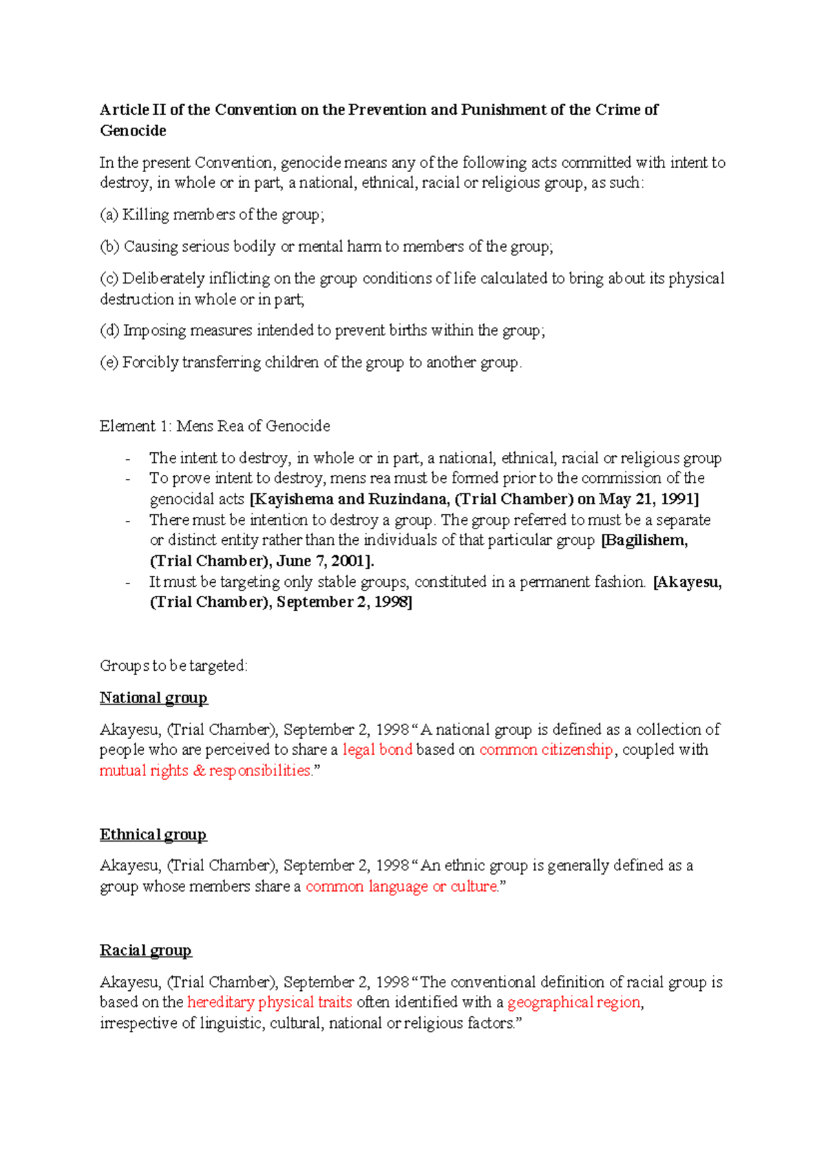 Topic 4b - Genocide is essay (Completed) - Article II of the Convention ...