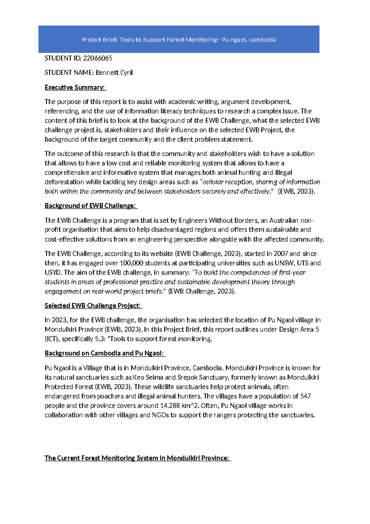 Project Design 1 ENGR 1011 - STUDENT ID: 22066065 STUDENT NAME: Bennett ...