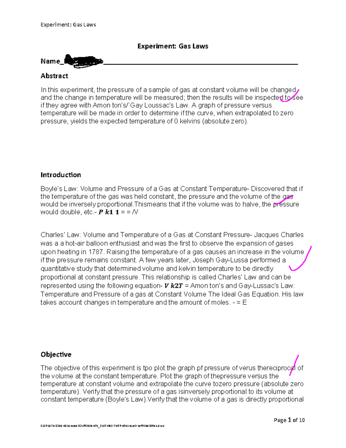 Lab+11+Gas Law+report%281%29 - Experiment: Gas Laws Name_Ella - Studocu