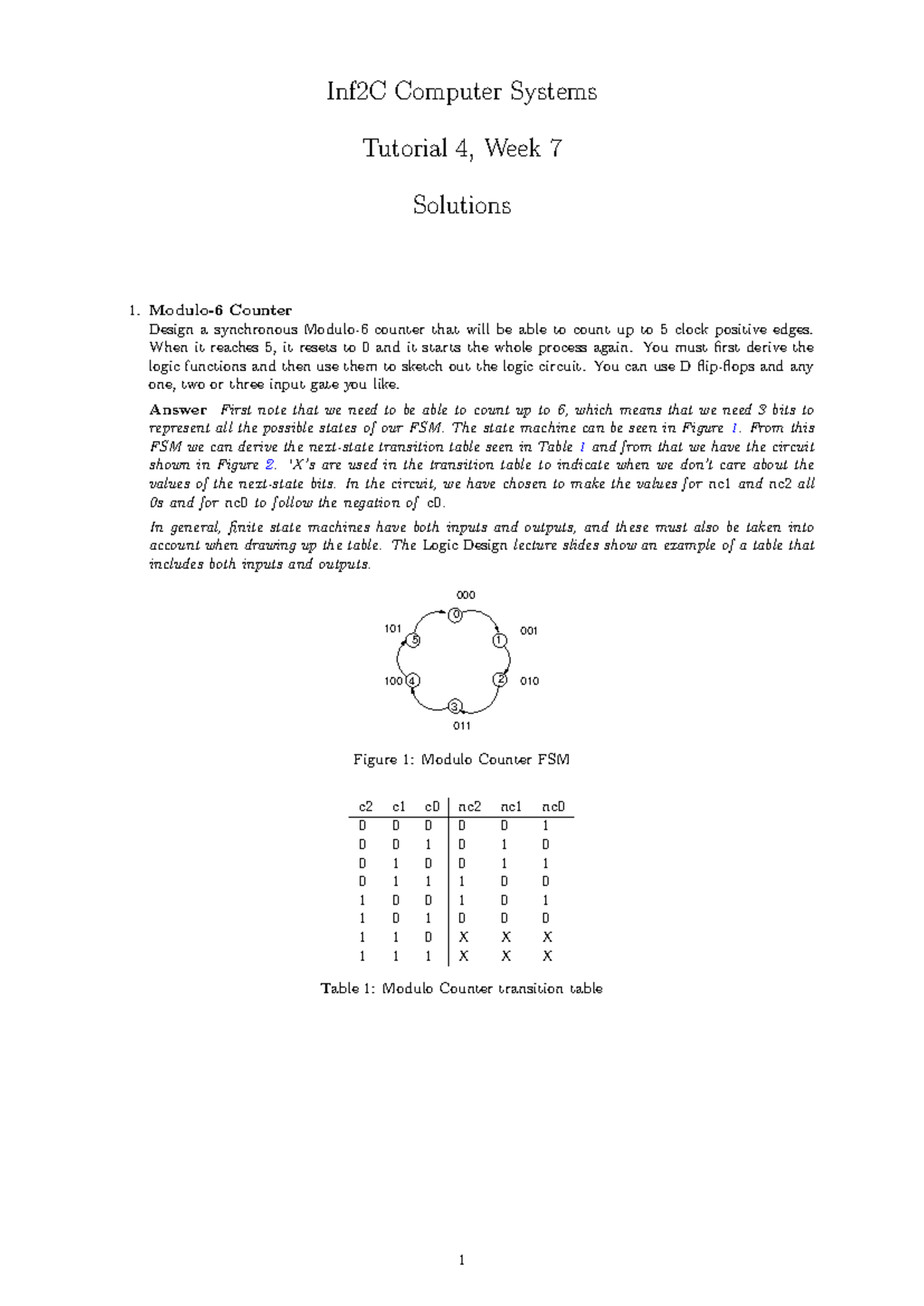 Tut4 new ans - ans - Inf2C Computer Systems Tutorial 4, Week 7 Solutions Modulo-6 Counter Design ...