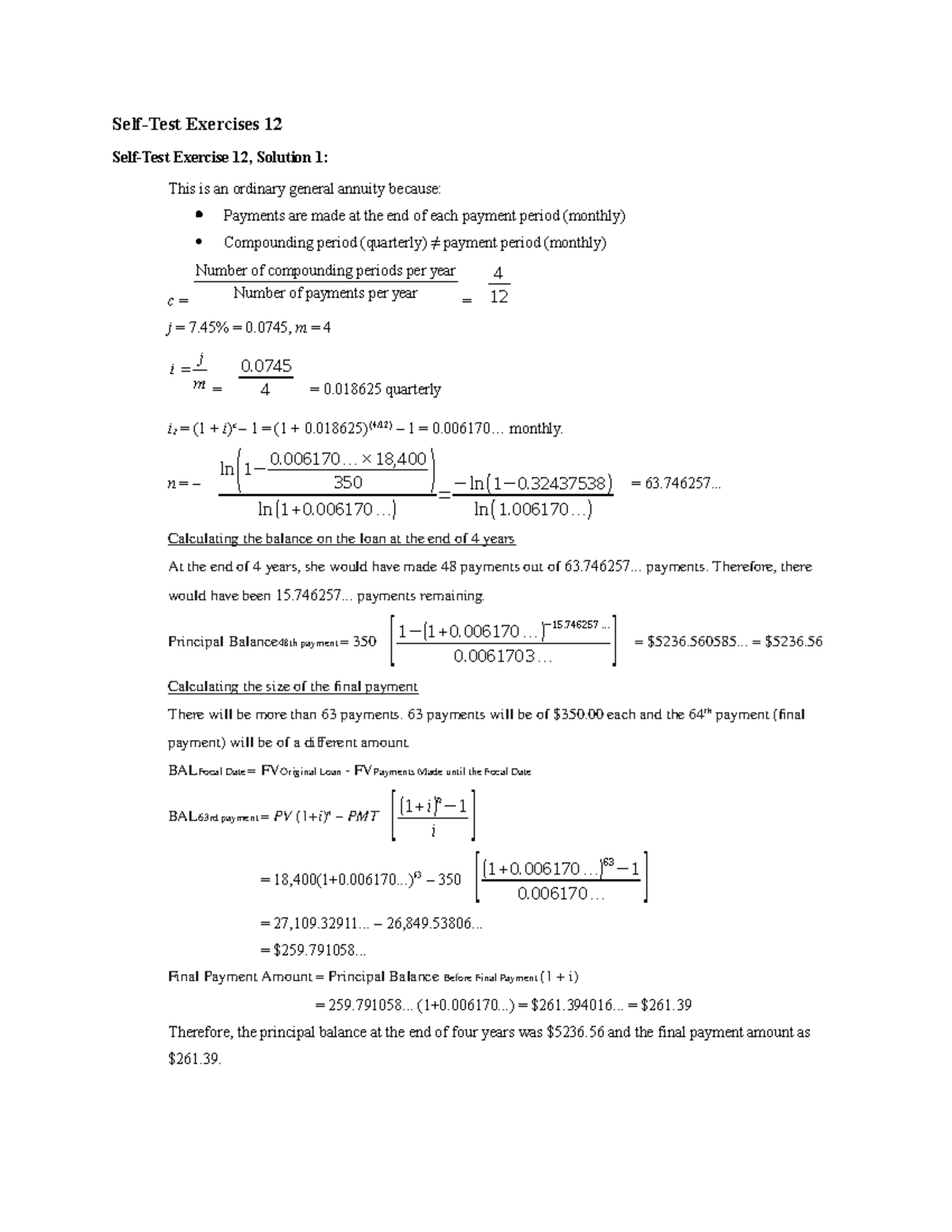 Self Test Exercises 12 - PRACTICE QUESTION - BMAT 230 - SAIT ...