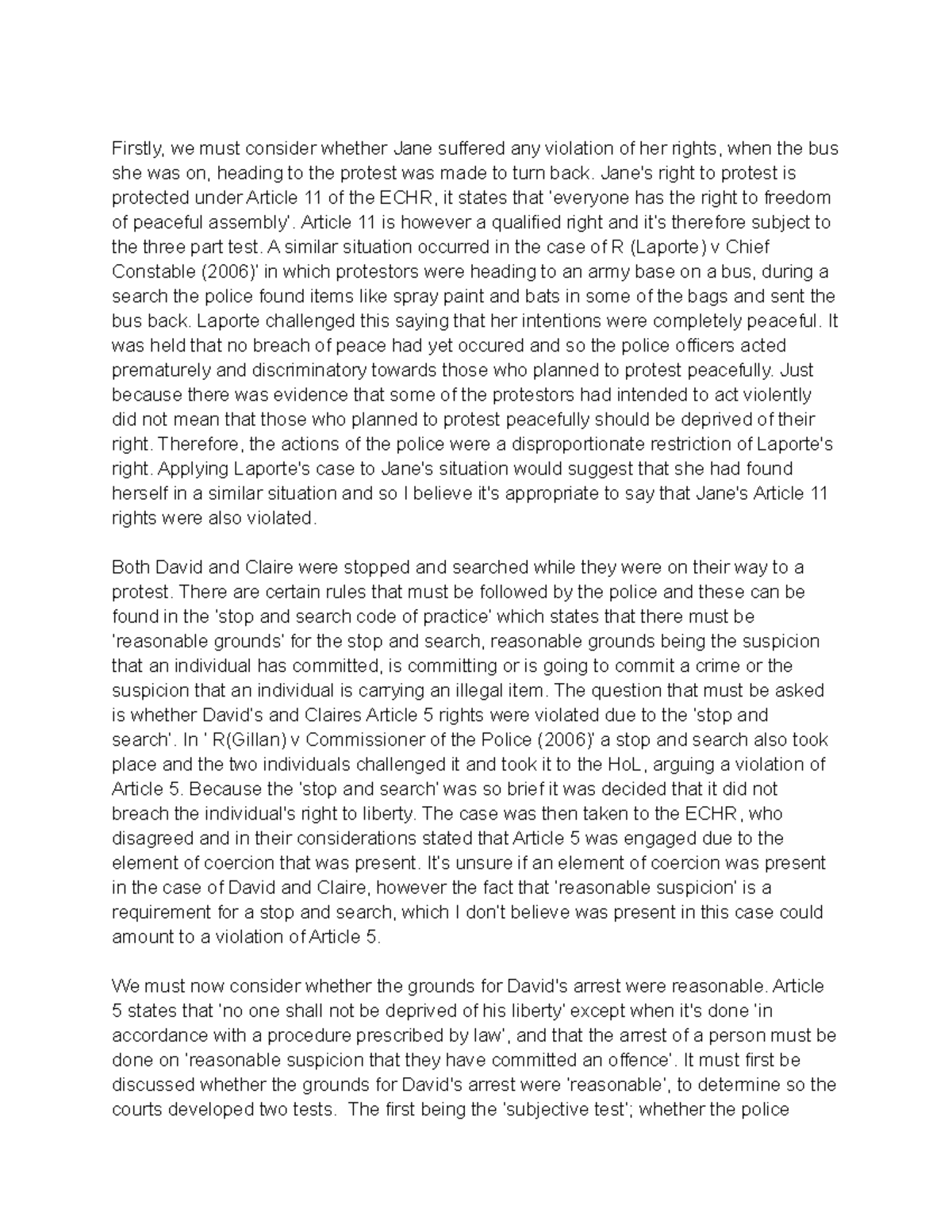 public law and individual rights, article 11, the right to protest ...