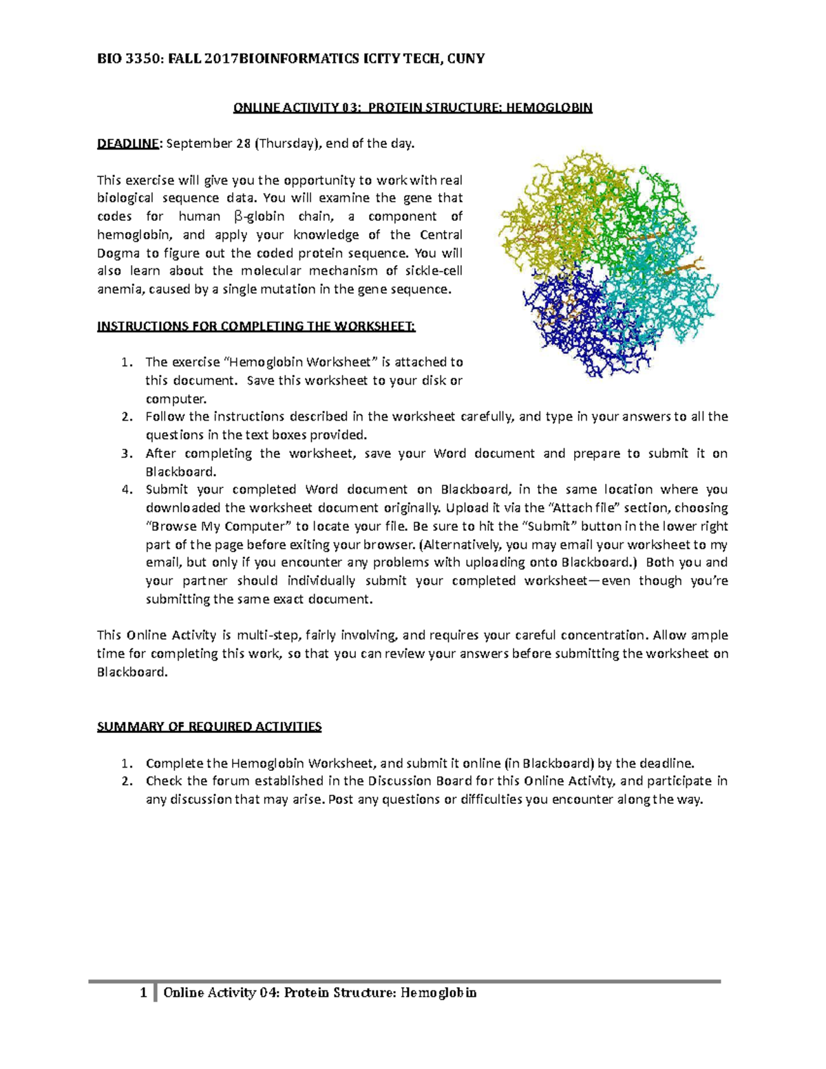 Doc - prof s - ONLINE ACTIVITY 03: PROTEIN STRUCTURE: HEMOGLOBIN ...