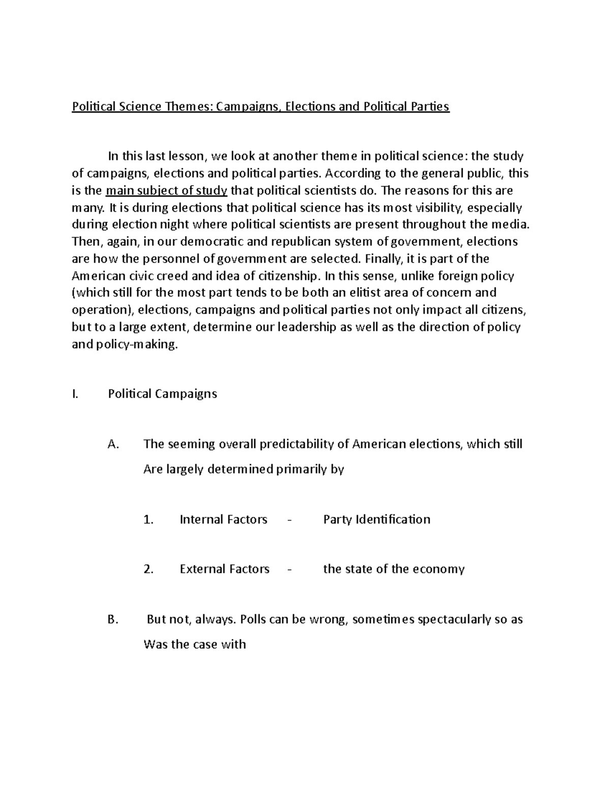 Political Science POS105 - Political Science Themes: Campaigns ...