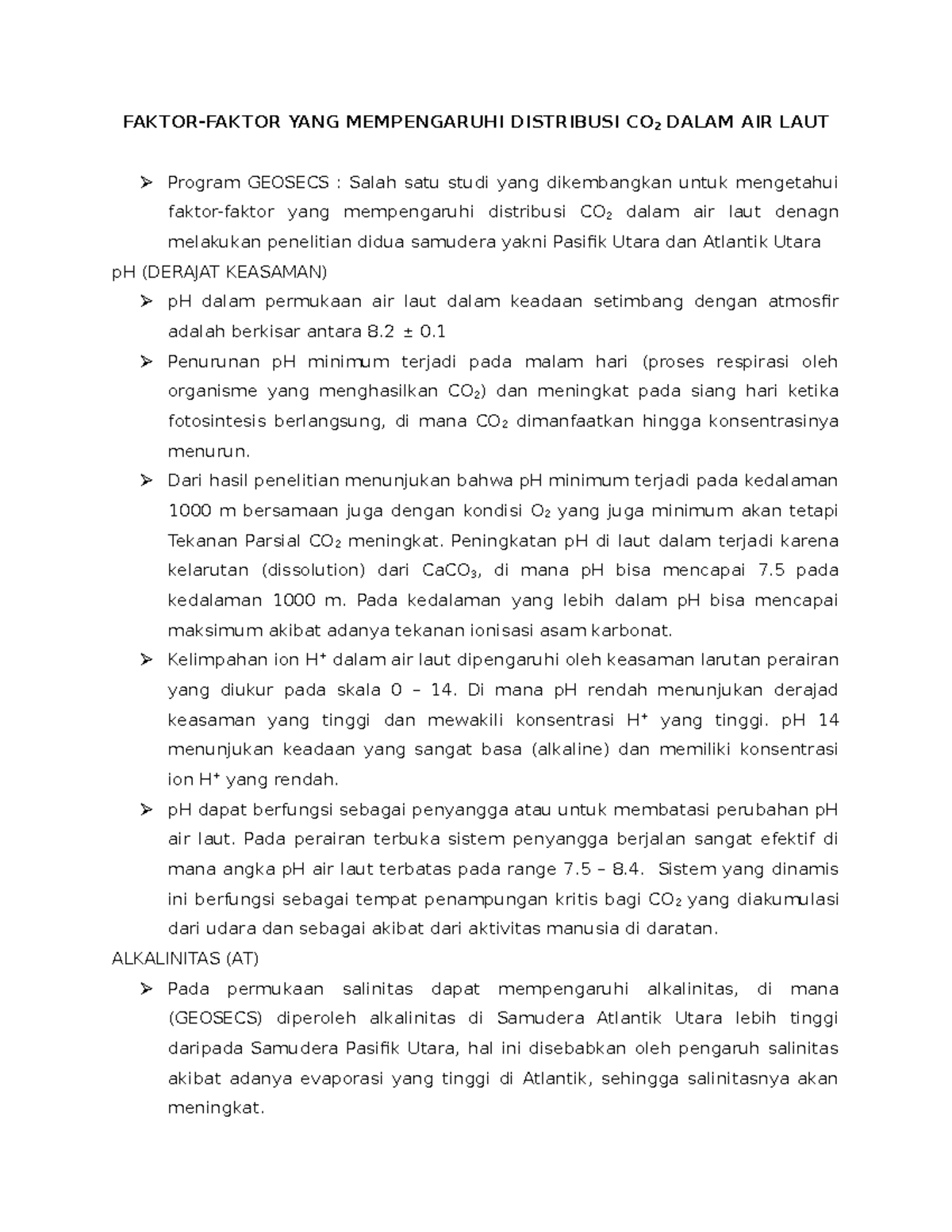 Oseanografi Kimia - Faktor- Faktor yang Mempengaruhi Distribusi CO2 dalam Air Laut - FAKTOR ...
