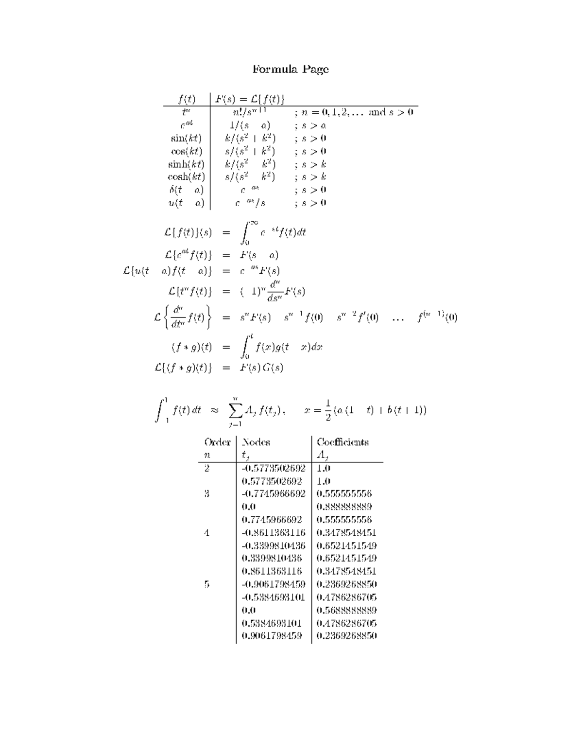 Formula Page for Midterm Exam - Key Formulas to Know - Formula Page f ...